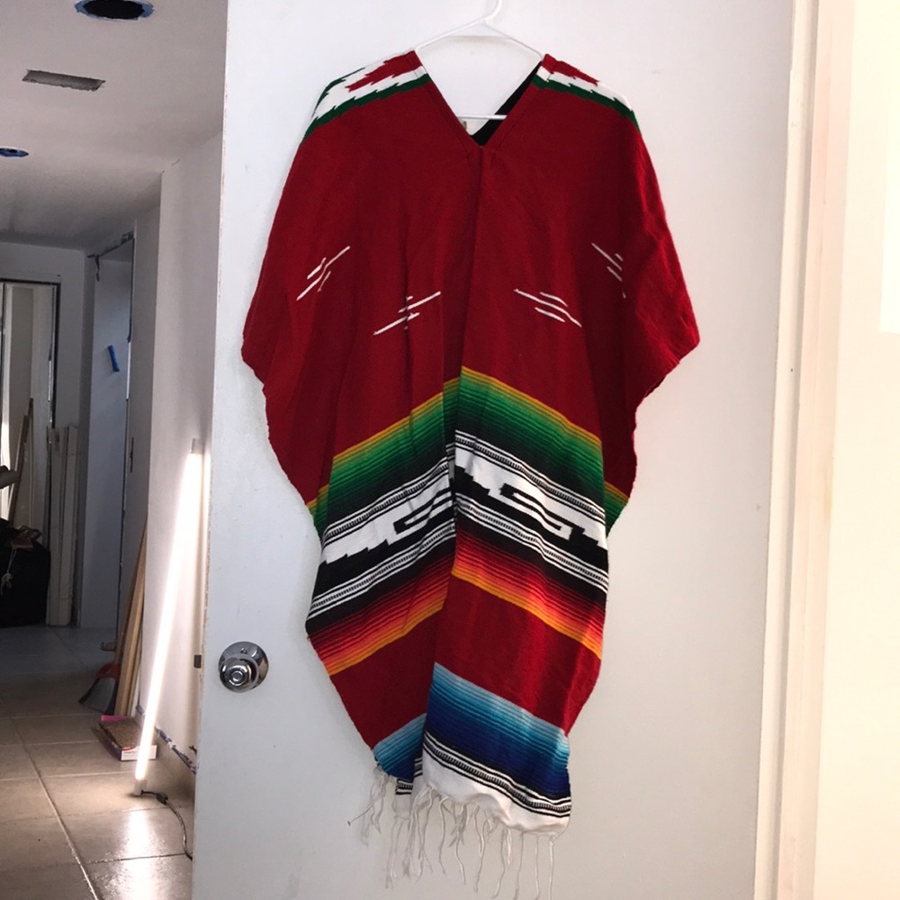 Authentic Mexican Poncho Reversible, One Size Euc - Gem